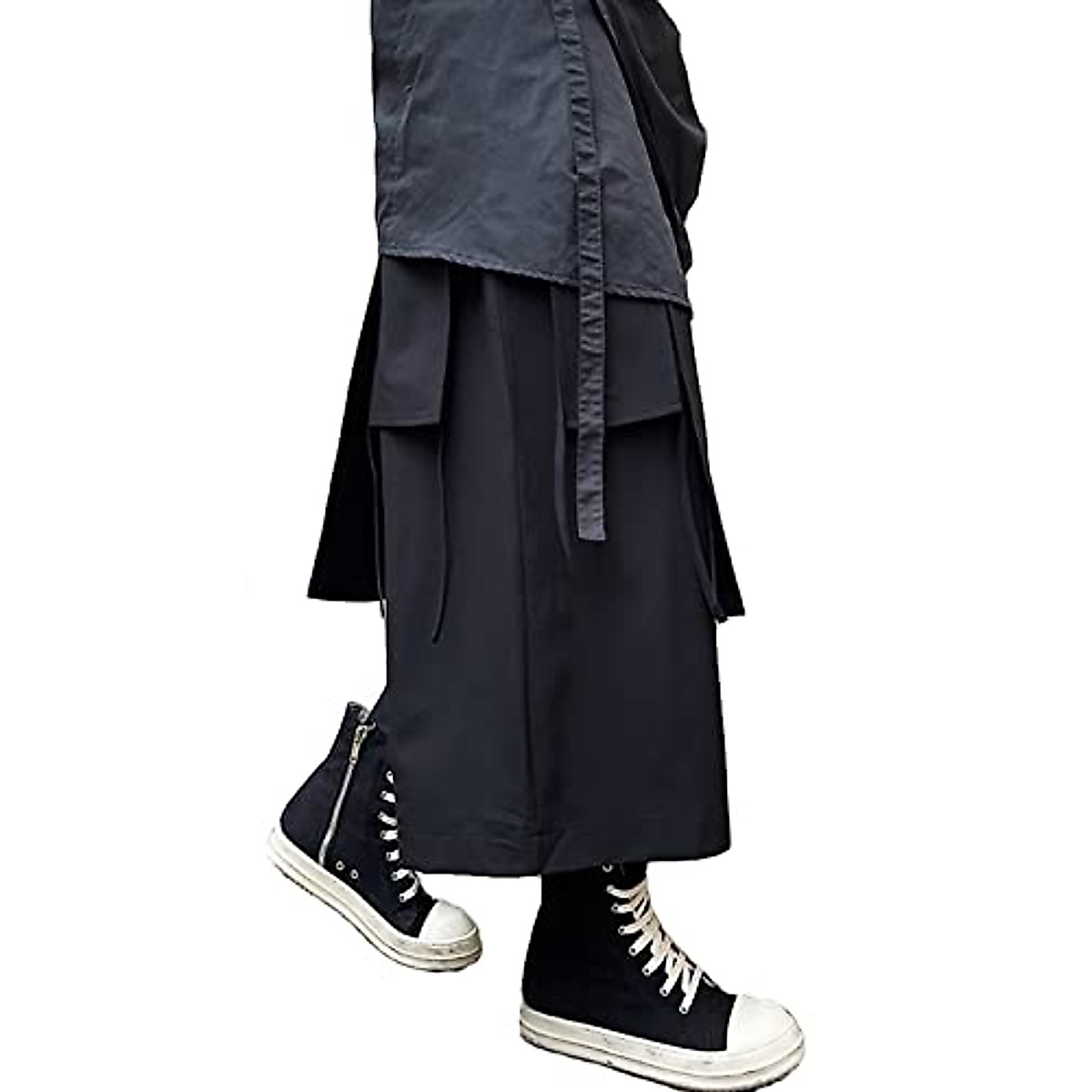 AITFINEISM Men's Casual Skirt Pants Loose Wide Leg Harem Pant Japanese Harajuku Kimono Trousers (Large, Black)