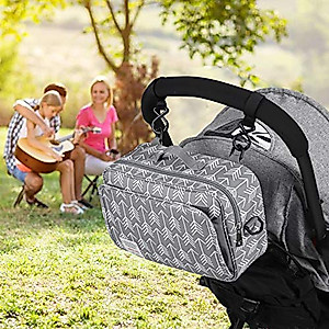 Universal Stroller Caddy Accessories All-in-One Baby Organizer with Insulated Pocket,Capacity for Diapers, Toys & Snacks, Dark Gray