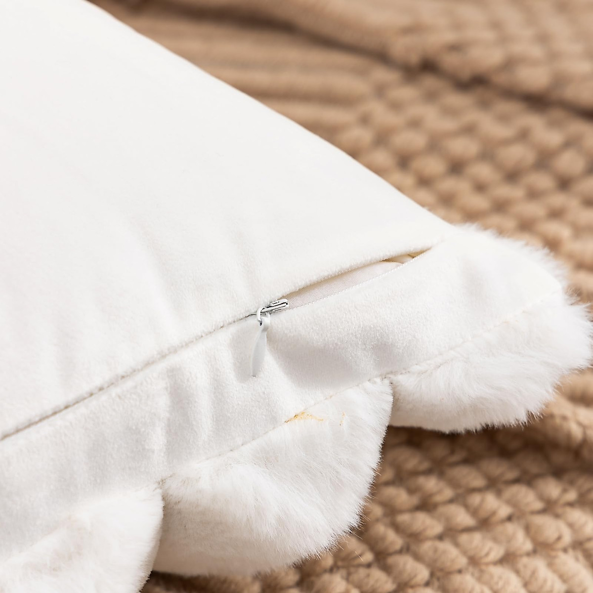 SONAICHTE Faux Fur Pillow Cover Decorative Throw Pillow 18x18 Set of 2 White pillow covers Decor Throw Pillows for Couch Sofa Bedroom