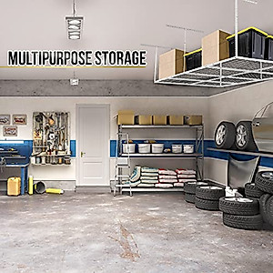 Powerack Overhead Garage Shelving Storage Rack,Adjustable 4’ x 8’ Ceiling Garage Organization Shelf,22-40 inch Ceiling Dropdown,Heavy Duty Mounted Storage Shelves with 4 Flat Hooks