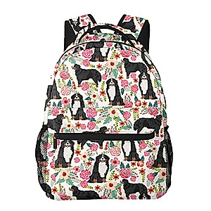 Bernese Mountain Dogs Lovers Rose Flower Floral Dog Puppy Animal 3D Print Backpack Durable Light Cozy Laptop Bag Backpacks For Women Men Teen School Bookbag Travel Hiking Casual Daypack Birthday Gifts