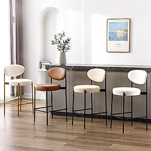 Washon 26 Inch Bar Stools for Kitchen Island Set of 2 Velvet Fabric Counter Stools with Backs Upholstered Counter Height Bar Stools with Black Metal Legs for Dining Room Kitchen Counter Bar, White