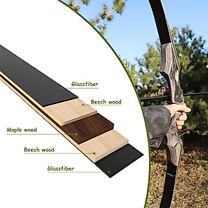 D&Q 60'' Archery Bow and Arrow Set for Adults, Hunting Bow, Recurve Bows for Adults Right Hand, Black Hunter Longbow Bow and Arrow Adult Beginner, Archery Set with 12pcs Fiberglass Arrows (50lbs)