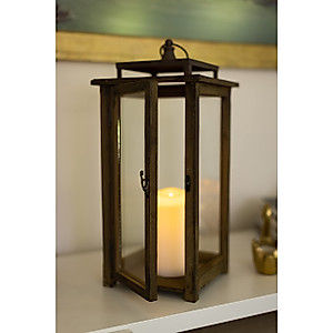 Stonebriar 18 Inch Rustic Wooden Candle Hurricane Lantern, For Table Top, Mantle, Wall Hanging, or Garden Display, Indoor & Outdoor Use, Extra Large