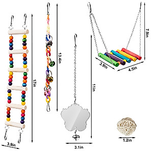 Bird Toys for Parakeets 7Pcs, Wood Parrots Toys Budgie Toys for Bird Cage Accessories, Bird Perch Swings for Small Birds Toys, Conure Cockatiel Toys, Bird Ladder Swing for Parakeets Climbing 18''