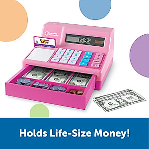 Learning Resources Pretend & Play Calculator Cash Register Pink - 73 Pieces, Ages 3+, Cash Register for Kids, Play Money for Kids, Toddlers Toys, Toy Register