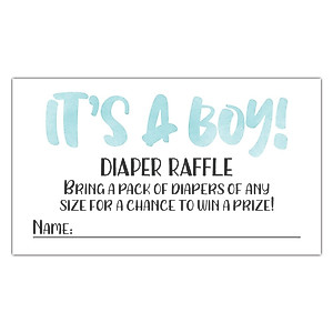 50 Blue Watercolor It’s A Boy Diaper Raffle Tickets - Boy Baby Shower Game