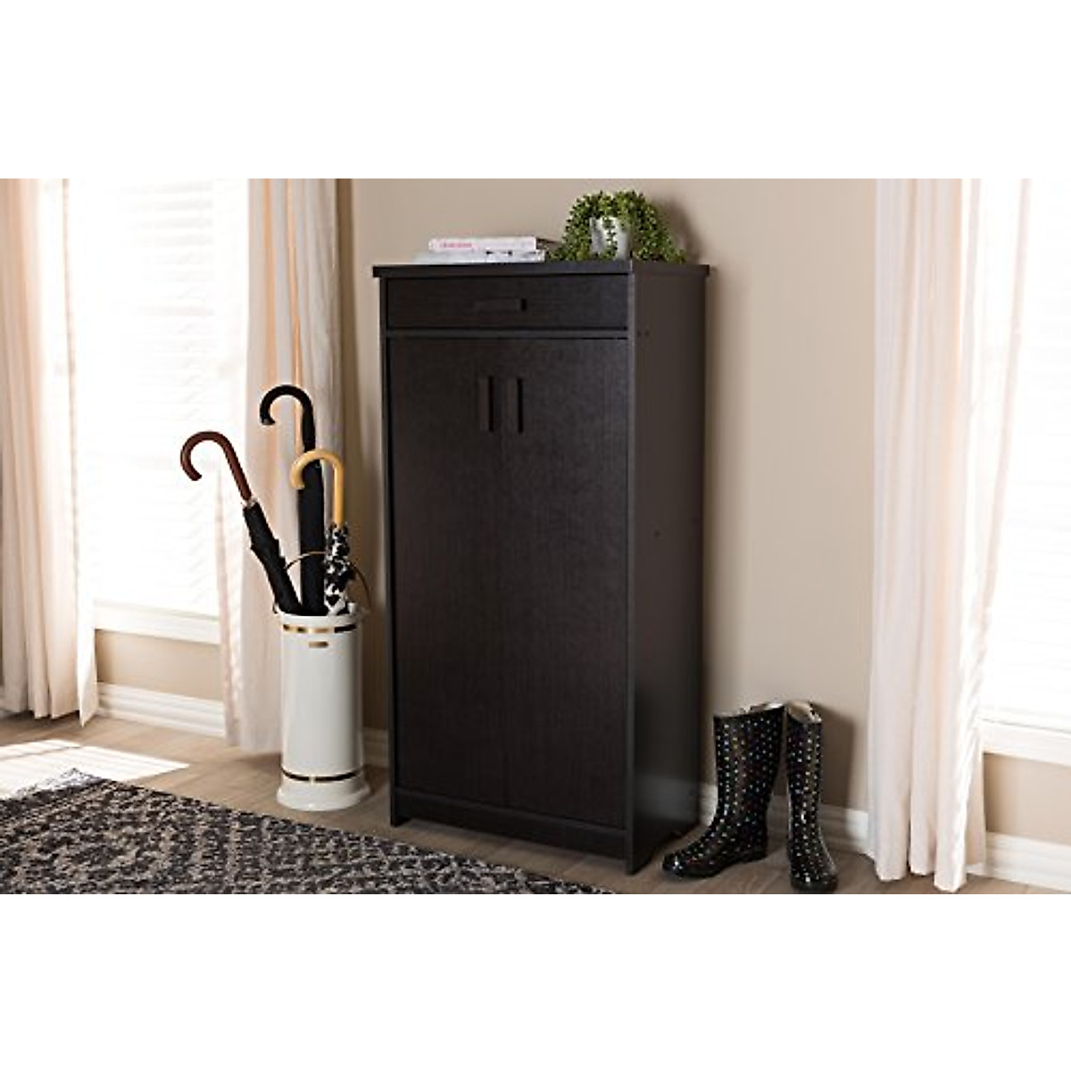 Baxton Studio Valdoise Shoe Cabinet, Wenge Dark Brown