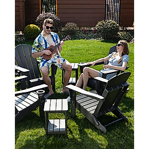 Serique Folding Adirondack Chair Wood Texture, Patio Chair Weather Resistant, Outdoor Chair, Lawn Chair with Cup Holder, Fire Pit Chair for Deck, Outdoor, Porch, Backyard, Garden (Grey)