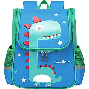 DNSHAN Toddler Backpacks for Boys, 11 Inch Ultra-light Preschool Bookbag for Little Kids, 1-4 Years Old, Dinosaur