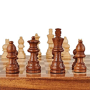 14 Inch Large Wood Magnetic Chess Set with Storage - Folding Wooden Travel Chess Board Game with Chessmen Storage - Handmade Tournament Chess Set - Best Strategy Educational Toy for Adults Teens