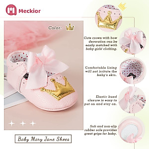 Meckior Infant Baby Girls Boys Handmade Princess Flats Toddler First Walkers Soft PU Leather Non-Slip Crib Wedding Dress Shoes