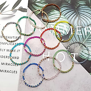MOZAKA 26Pcs Boho Beaded Bracelets for Women Colorful Stackable Sparkly Crystal Beads Bracelets Multi-Layer Versatile Statement Bracelets Stretch Cuff Jewelry Gifts