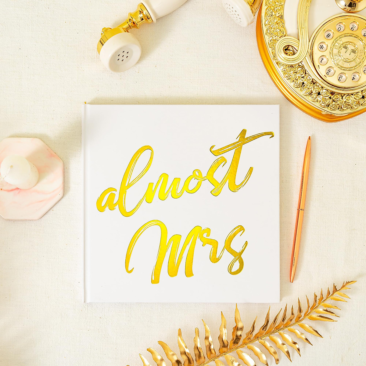 Calculs Almost Mrs Wedding Shower Guest Book Bachelorette Party Picture Book Polaroid 8.5” Square Bridal Blank Pages Guestbook White Cover Gold Gilding