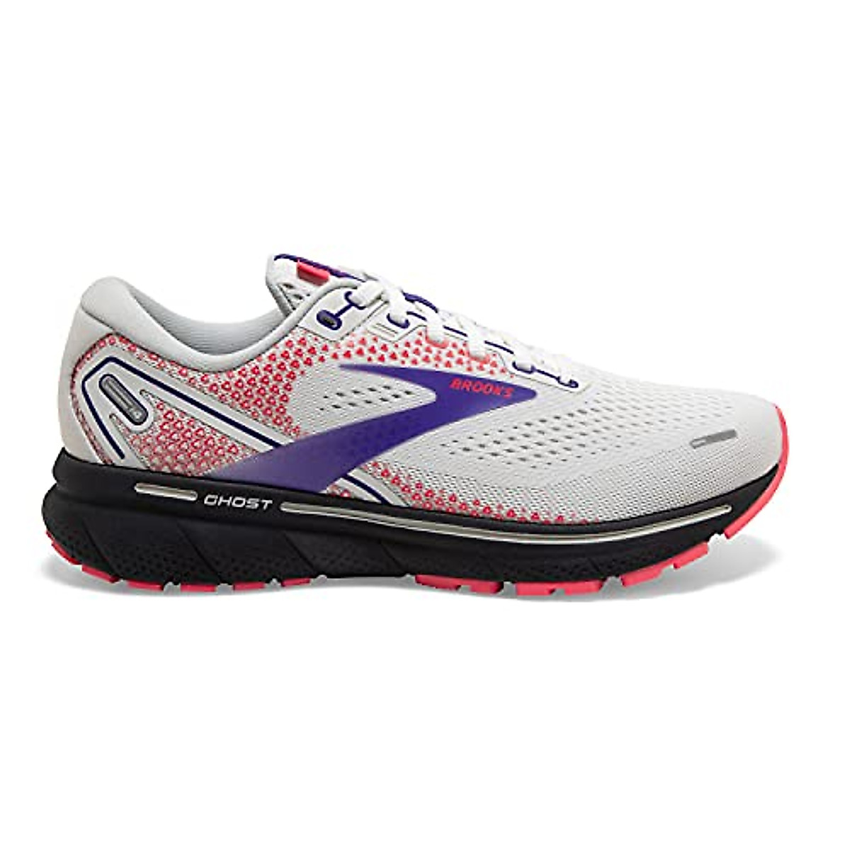 Brooks Women's Ghost 14 Neutral Running Shoe - White/Purple/Coral - 9.5 Medium