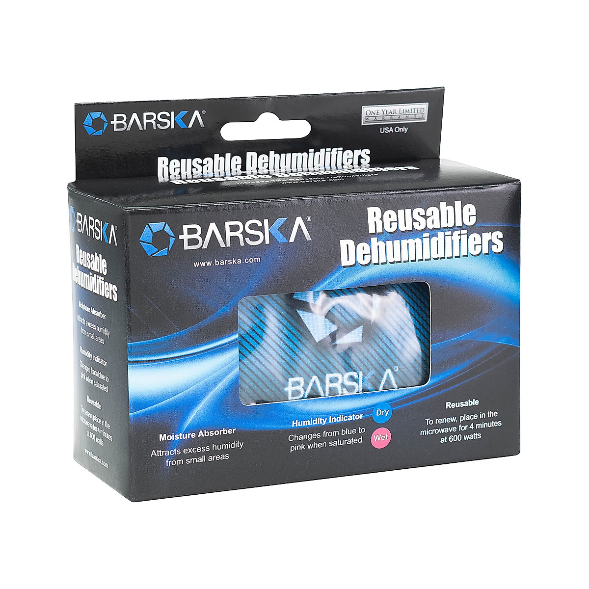 BARSKA Rechargeable Desiccant Dehumidifier - Safe Moisture Absorber for Home Closets, Gun Safes, Basement, Garage, Cars - Microwaveable - Portable Blue Dehumidifying Solution