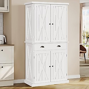 YITAHOME 72'' Farmhouse Kitchen Pantry Storage Cabinet, Tall Freestanding Cupboard with Drawer and Adjustable Shelves, Sideboard Buffet Cabinet for Kitchen, Dining Room, Living Room, White