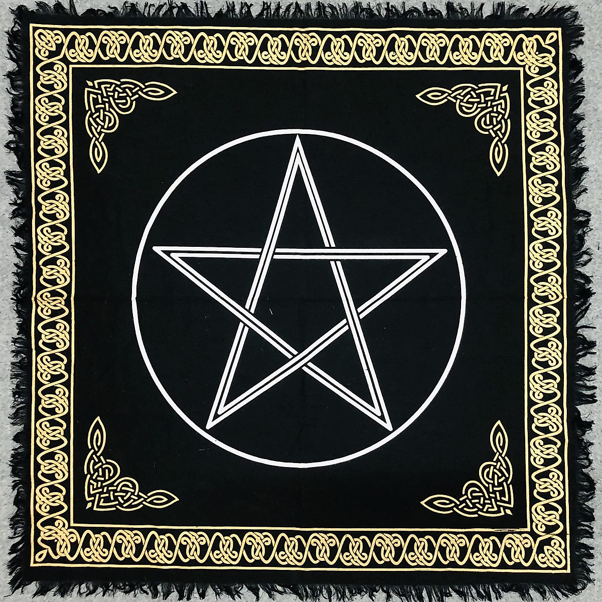 THE ART BOX Altar Cloth Tarot Cards Table Napkins Witchcraft Supplies Black Gold Tablecloth Square Alter Pagan Spiritual Celestial Deck Cloth with Fringes, Magical Pagan, 36x36 Inches