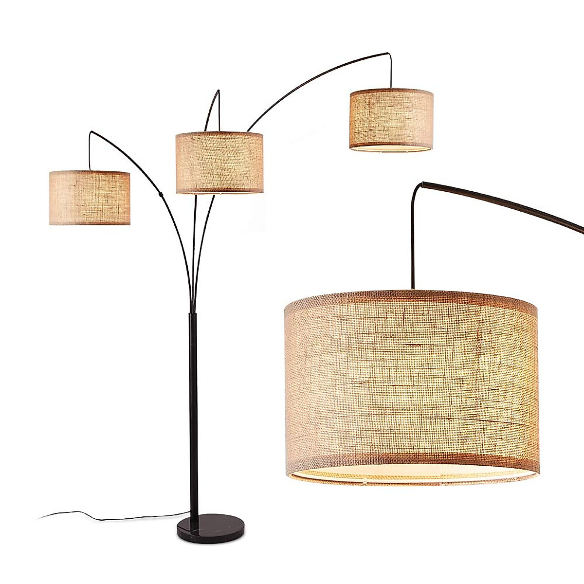 LHLYCLX Arc Lamps for Living Room, Multi Head Tree Floor Lamp for Bedroom, 3 Lights Standing Lamps Hanging Over The Couch (Black)