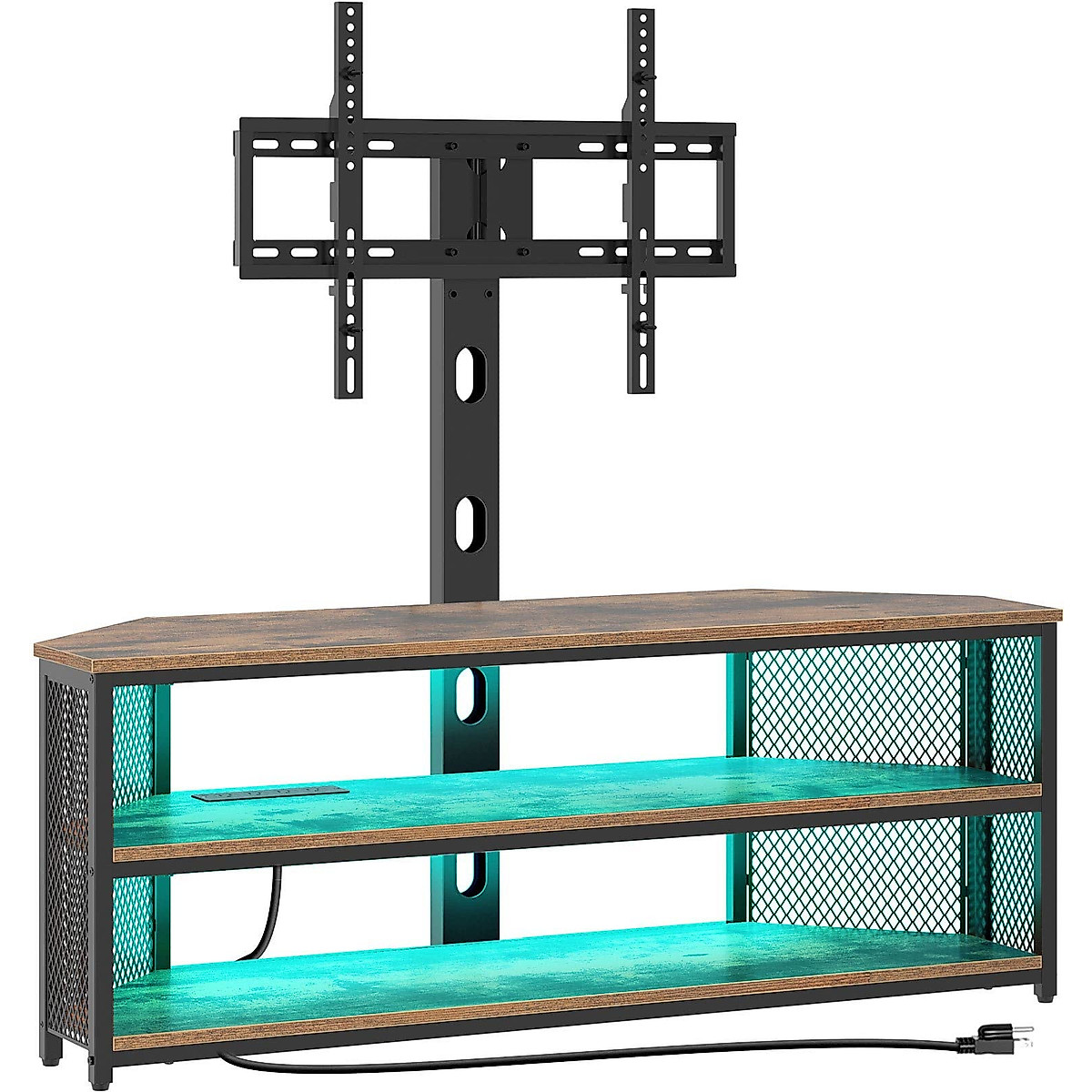 Rolanstar TV Stand with Mount and Power Outlet, Swivel TV Stand Mount with LED Lights for 32/45/55/60/65/70 inch TVs, Rustic Brown Entertainment Center Media Console with Height Adjustable Mount