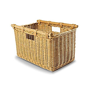 The Basket Lady Tall Narrow Wicker Storage Basket, Medium, 18 in L x 12 in W x 11 in H, Sandstone