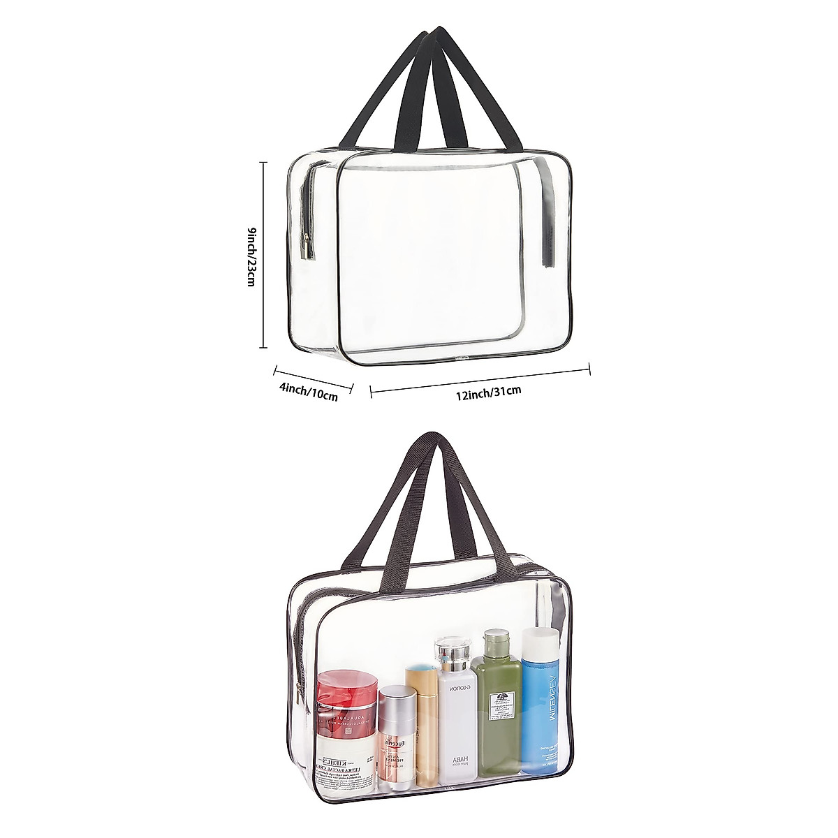 NATURAL STYLE 3 Pieces Clear Makeup Cosmetic Bags for Travel, TSA Approved Clear Toiletry Bag Set with Zipper, Waterproof Transparent PVC Packing Cubes Organizer Storage Bag (Black)