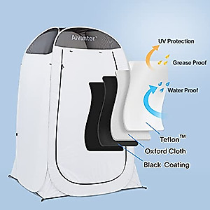 Alvantor Shower Tent Changing Room Outdoor Toilet Privacy Pop Up Camping Dressing Portable Shelter Teflon Coating Fabric 4’x4’x7' Patent Pending, White