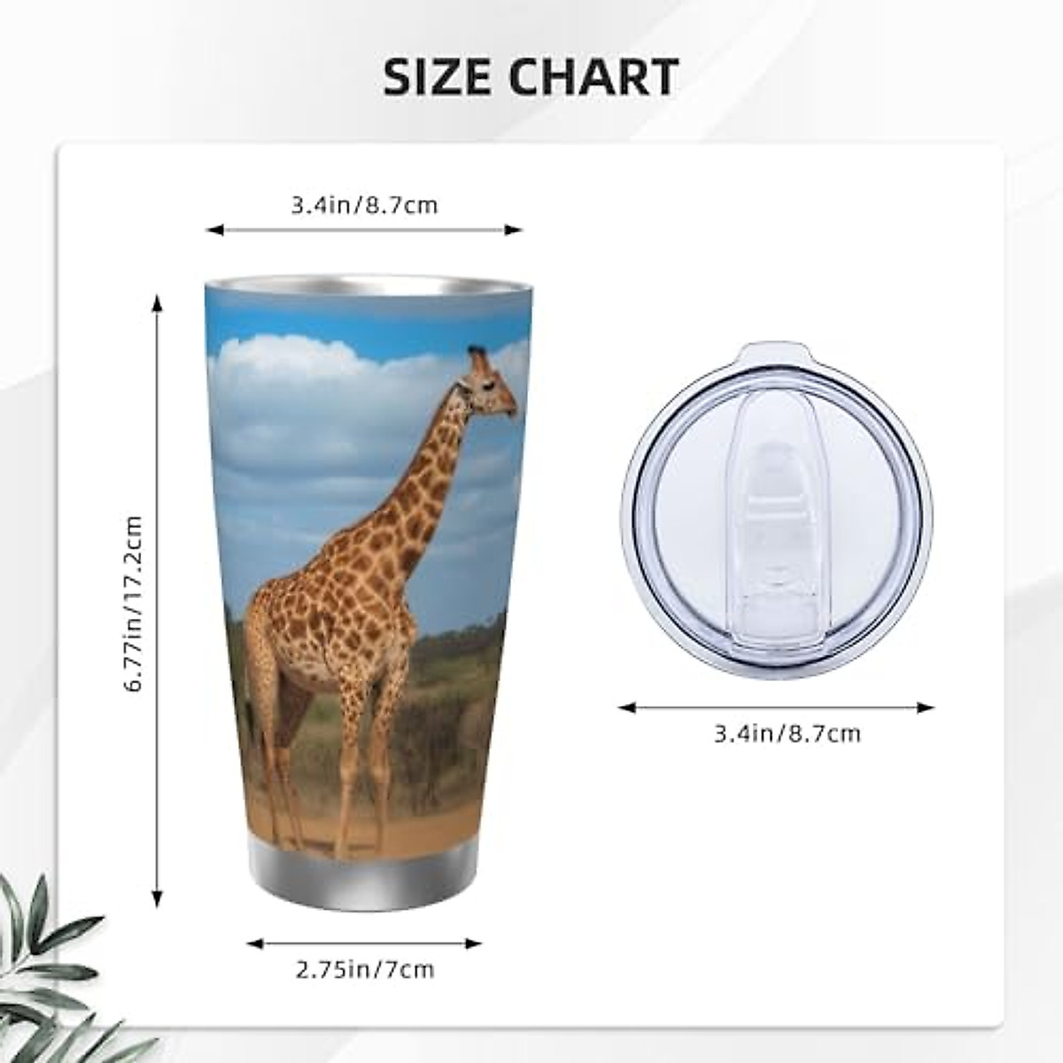 Giraffe Under The Tree In Africa 20oz Insulated Stainless Steel Tumbler With Lids And Straws, Double Wall Vacuum Travel Coffee Mug, Thermal Cup For Cold & Hot Drinks, Reusable Metal Straw & Brush