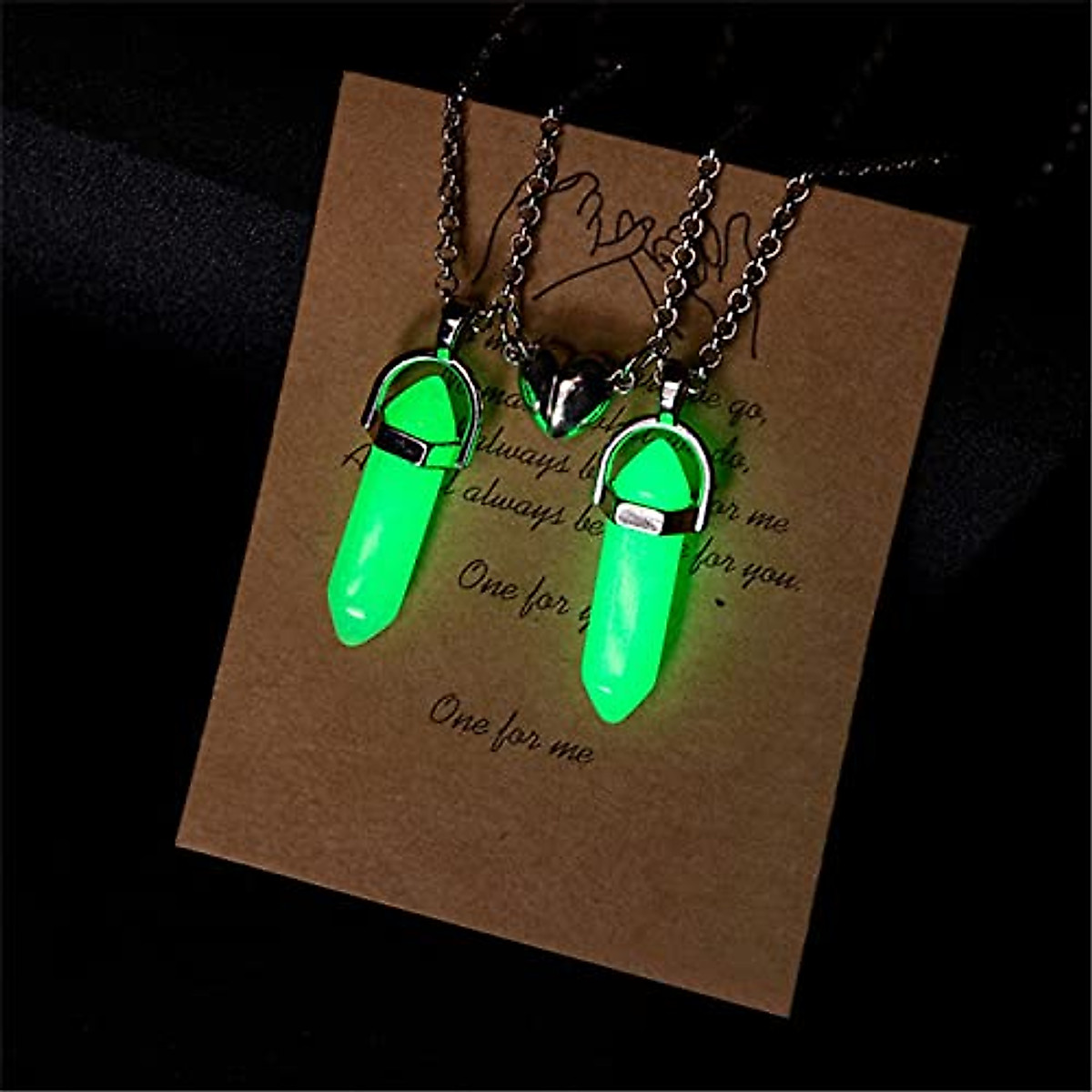 2Pcs Luminous Crystal Point Couple Matching Pendant Necklace Glow in the Dark Fluorescent Stone Necklace for Women Men Boy Girl Teen Jewelry-A g