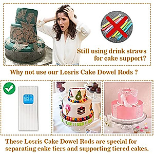 Losris White Plastic Cake Dowel Rods for Tiered Cake Supports 0.4 Inch Diameter Cake Sticks for Stacking Round Cake Straws (12inch-12pieces)