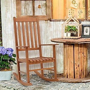 Giantex Wood Outdoor Rocking Chair - Eucalyptus Rocker Chair with Stable & Safe Rocking Base, High Backrest, Slatted Patio Rocker for Garden, Poolside, Courtyard Outdoor Rockers, Porch Rocker Set of 2