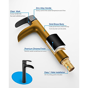 Arkosdex Modern Bathroom Vessel Sink Faucet, Tall Waterfall Bathroom Faucets, Single Handle Lavatory Vanity Faucet for Bowl Sink, 1 Hole Bath Tap with Pop Up Drain & Water Lines, Brass, Matte Black