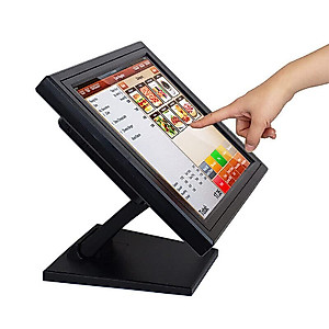 Kathring 15 Inches Capacitive LED Touch Screen Monitor, VGA Input Touchscreen with Adjustable POS Stand for Office, Retail, Restaurant, Bar, Gym, Warehouse