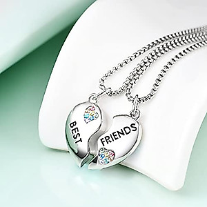 luomart Girls Best Friends Necklace for 2,BFF Friendship Gifts for 2,Rainbow Broken Heart Two Sided Pendant Jewelry Set for Women Teens (BFF Gifts for 2)