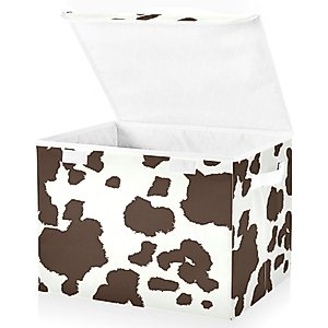 ALAZA Collapsible Large Storage Bin with Lid, Brown Cow Print Foldable Storage Cube Box Organizer Basket with Handles, Clothes Blanket Box for Shelves, Closet, Nursery, Playroom