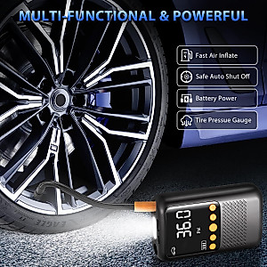 Tire Inflator Portable Air Compressor, 2X Faster Cordless Air Pump for Car, Rechargeable Tire Inflator with Pressure Gauge 150PSI, Mini Bike Tire Pump, Portable Tire Inflator for Car Ball Bicycle Pump