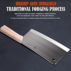 KOFERY 8-Inch Blade Handmade Forged Kitchen Stainless Steel Cleaver Chopper Butcher Knife Heavy-duty Cleaver with Full Tang Wooden Handle Chicken Bone Terminator L204