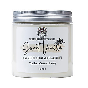 Whipped Shave Butter | Sweet Vanilla | Whipped Goat Milk | Dry and Sensitive Skin Shave Cream | Paraben Free Shave Lotion | Organic Shea and Cocoa Butter | Moisturizing Goat Milk Body Wash - 5oz
