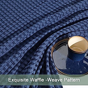 PHF Cooling Waffle Blanket, Queen Size, Lightweight, 60% Rayon from Bamboo & 40% Cotton, Breathable, Ultra Soft & Luxury, 90"x90", Blue