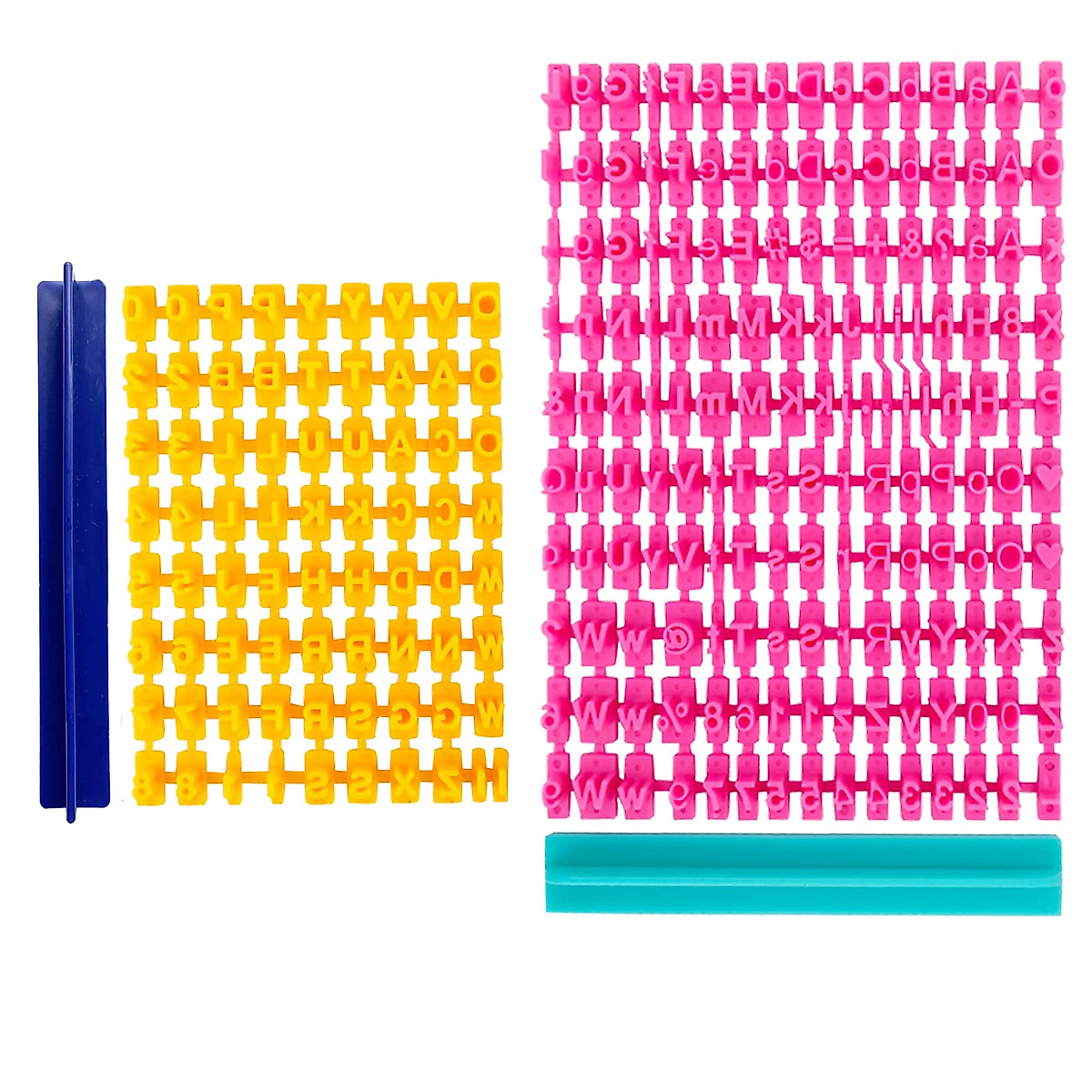 2Pcs Cookie Stamps Gadget,Alphabet Number Punctuation Cookie Biscuit Letter Stamp Set Including Letras Lower and Upper Case for Cake,Biscuit, Fondant Baking Clay DIY Embosser Mold (Yellow, Pink)