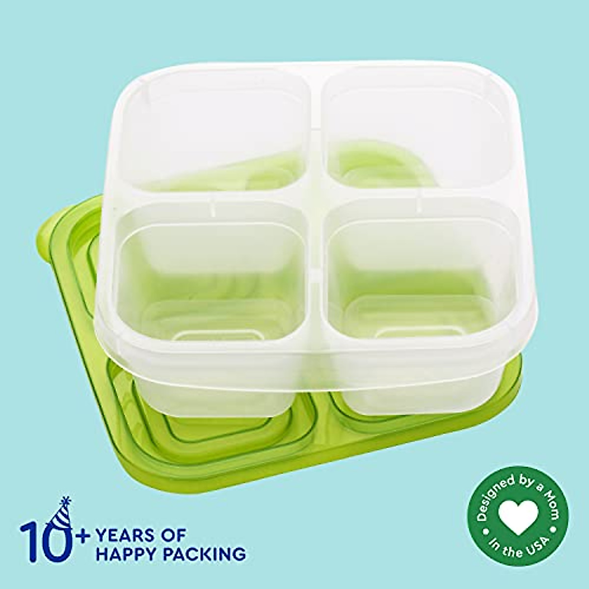 EasyLunchboxes® - Bento Snack Boxes - Reusable 4-Compartment Food Containers for School, Work and Travel, Set of 10, (Classic)