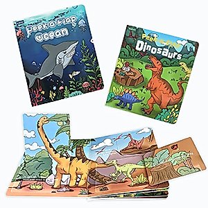 Wallxin Peek-a-Flap - Lift The Flap Interactive Board Book Early Learning Education Gift for Babies Toddlers Kids Boys Girls Litter Dinosaur & Ocean Lovers - 2 Pack