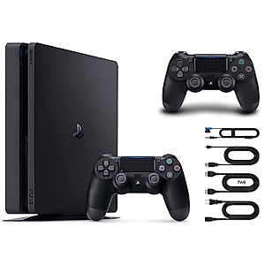ATAZUA Playstation 4 Slim 1TB Console Bundle with Extra DualShock 4 Wireless Controller Jet Black, TWE HDMI Cable