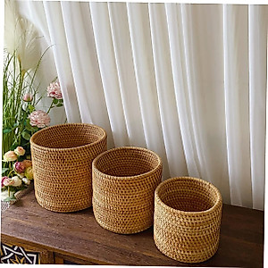 Rattan basket Garbage Can Woven Laundry Basket Wicker Waste Bin Collapsible Laundry Baskets Small Trash Can Pencil Pot Rubbish Bin Baby Basket Rattan Vase Roll Stand Autumn Vines Office Desktop ( Colo