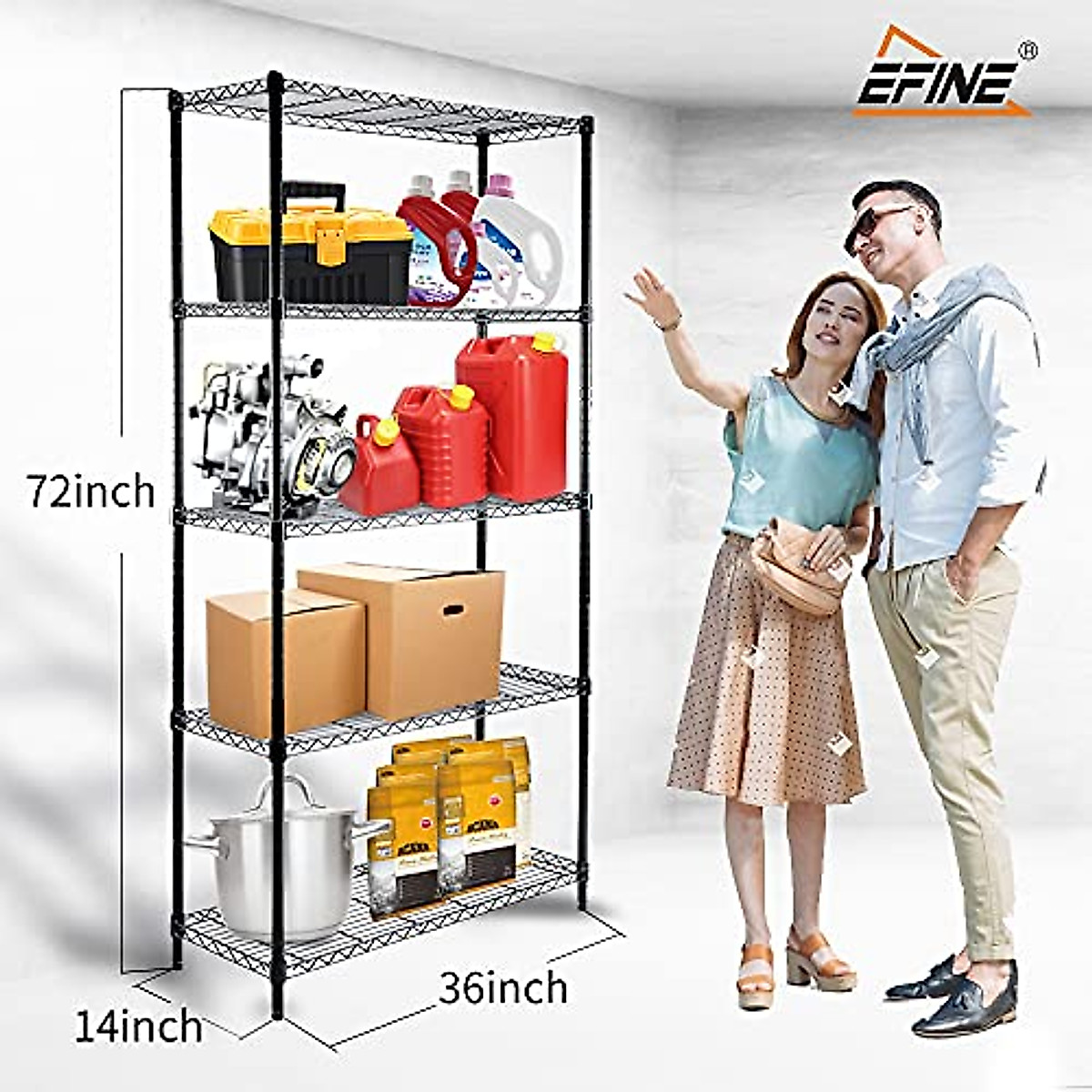 EFINE 5-Tier Steel Wire Shelving Rack with 5-Shelf Liners, Adjustable, NSF Certified Heavy Duty, 350lbs Loading Capacity Per Shelf(36"W x 14"D x 72"H)Pole Diameter 1"