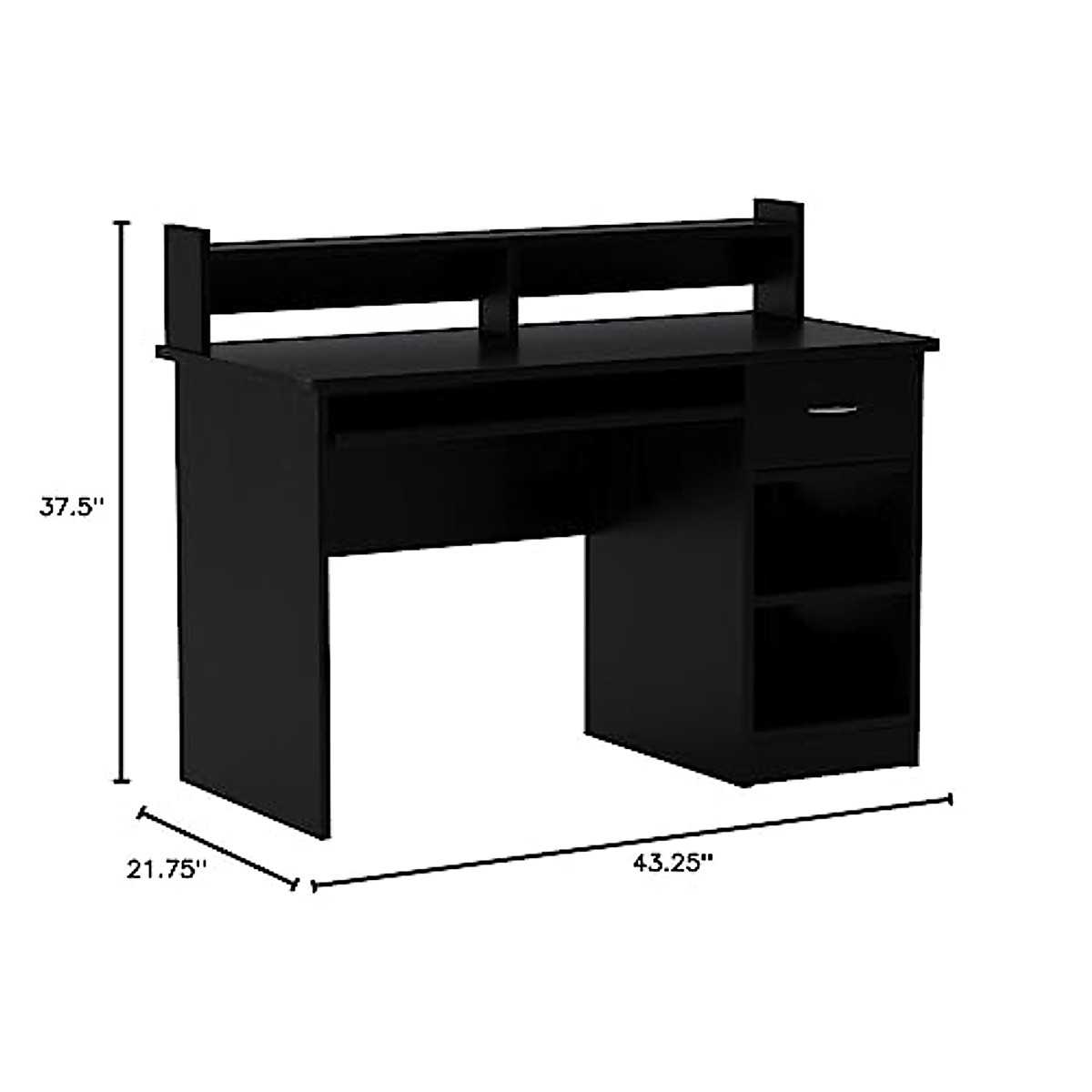 OneSpace Essential Computer Desk, Hutch with Pull-Out Keyboard, Black