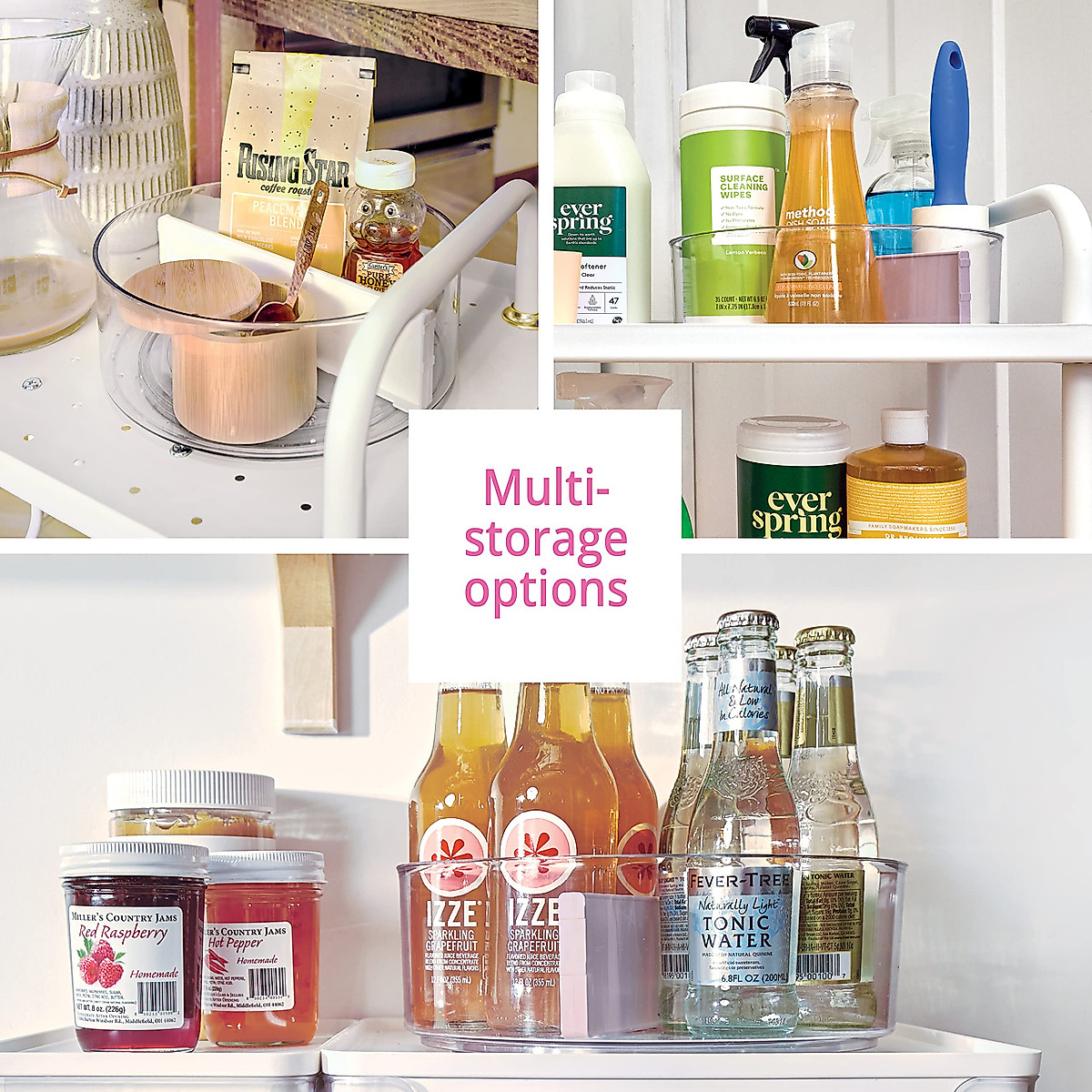 Rosanna Pansino x iDesign Recycled Plastic Divided Lazy Susan Turntable with Lid, Clear Bin/Marshmallow Divider, 10” D x 3.69” H