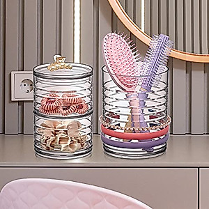 Amazing Abby - Intrigue - Acrylic Headband Organizer, Plastic Hairbrush Holder, Stackable Container for Hair Accessories and Beauty Supplies, Perfect Storage for Vanity and Bathroom, Crystal Clear