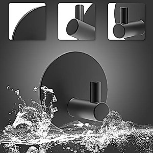 Kawlity Robe Towel Hooks, 6 Pack Strong Self-Adhesive Matte Black Towel Hooks, Heavy Duty Robe Towel Hooks Wall Mounted, Waterproof and Rustproof Stainless Steel Hooks for Bathrooms,Kitchen,Home
