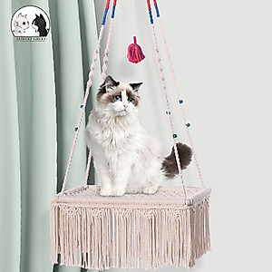 WODMB Cats Hanging Bed Cotton Pet Nest Cat Dog Hammock Thread Toy Swing Bohemian Wall Hanging (Color : A, Size : One Size)